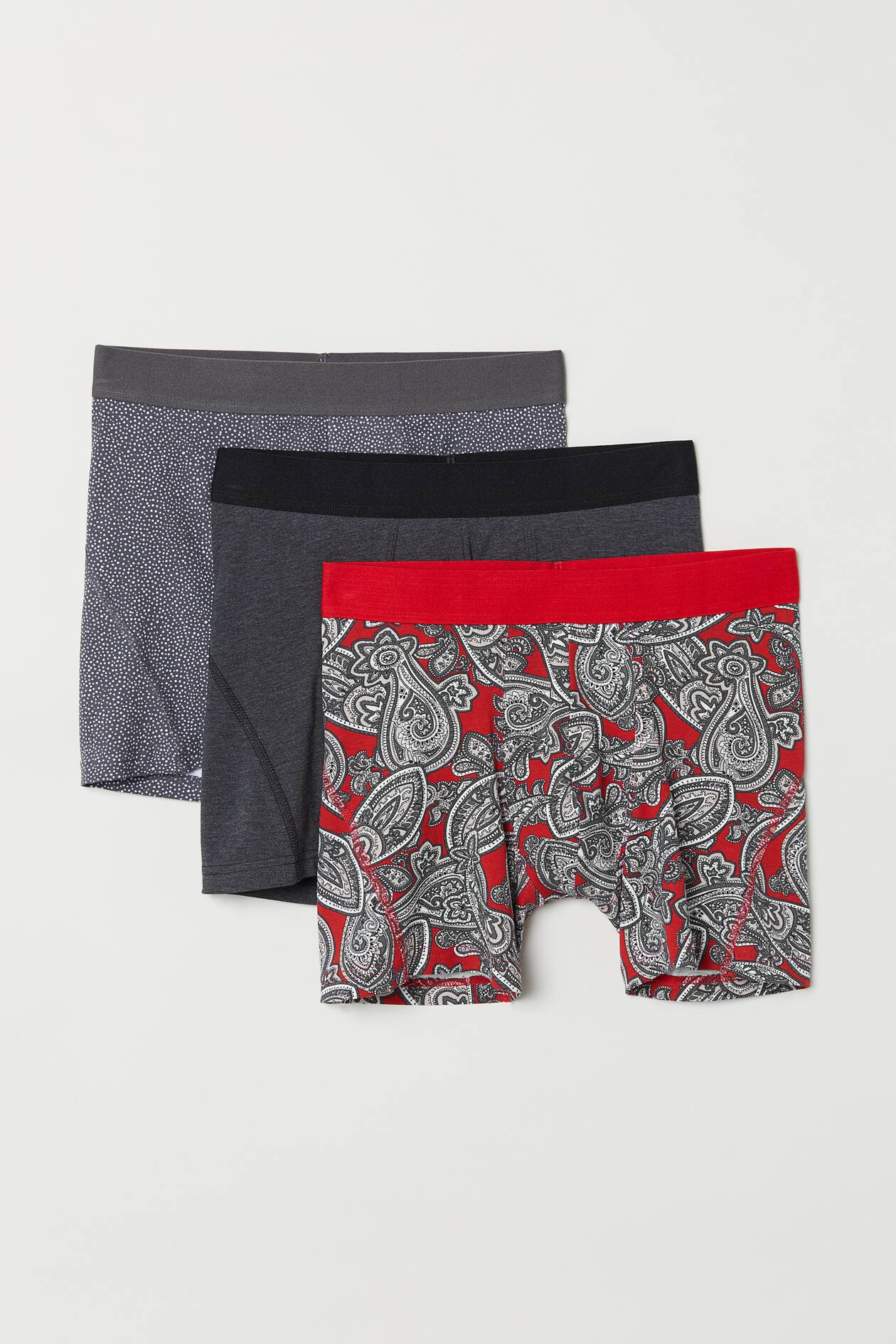 Boxers mi-longs, lot de 3 - Rouge/motif cachemire - HOMME | H&M FR