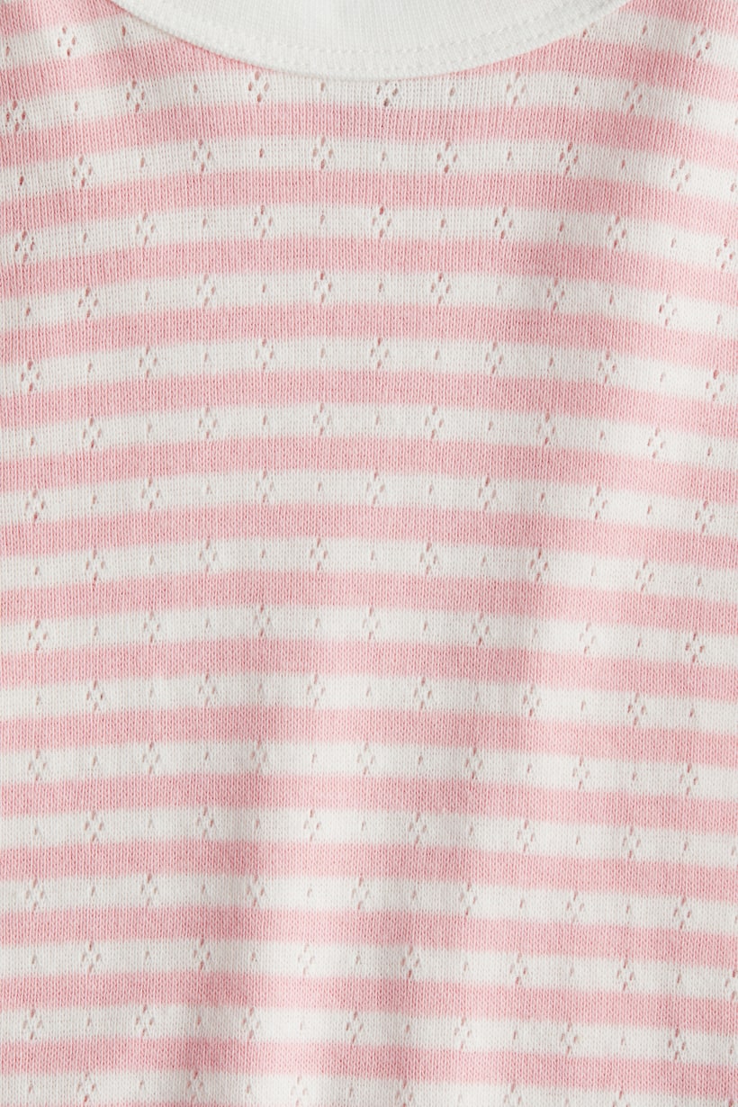 Light pink/striped Short-Sleeved Pointelle Jersey Top for kids | H&M US