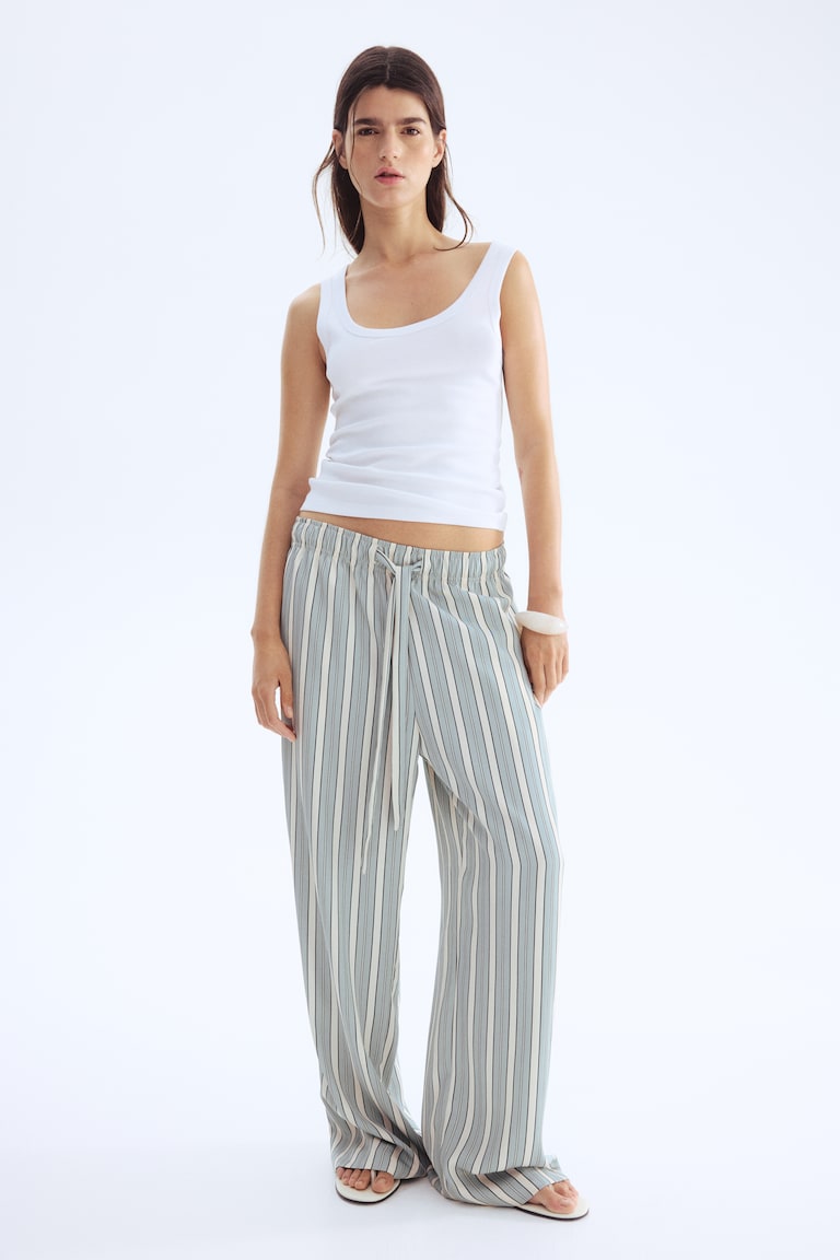 Women's Light turquoise/Striped Drawstring twill trousers | H&M GB