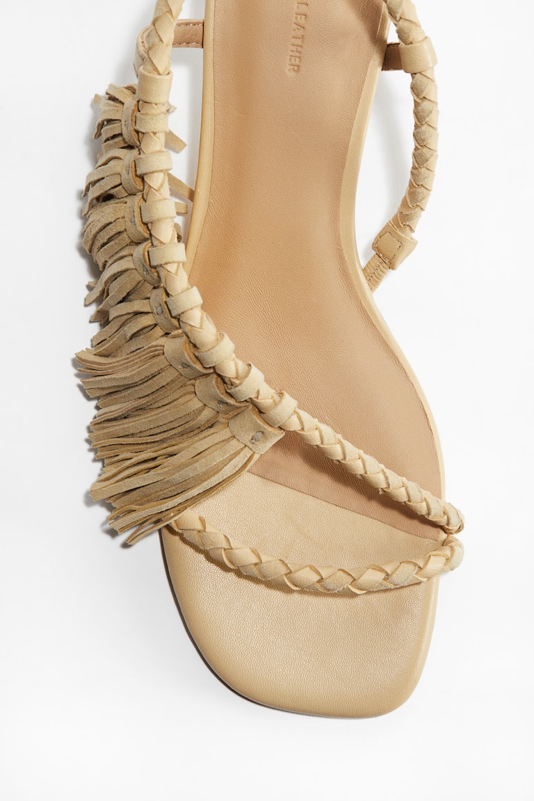 Fringe-Trimmed Heeled Sandals - Dusty yellow - Ladies | H&M US