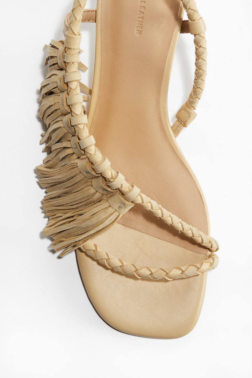 Fringe-Trimmed Heeled Sandals - Dusty yellow - Ladies | H&M US