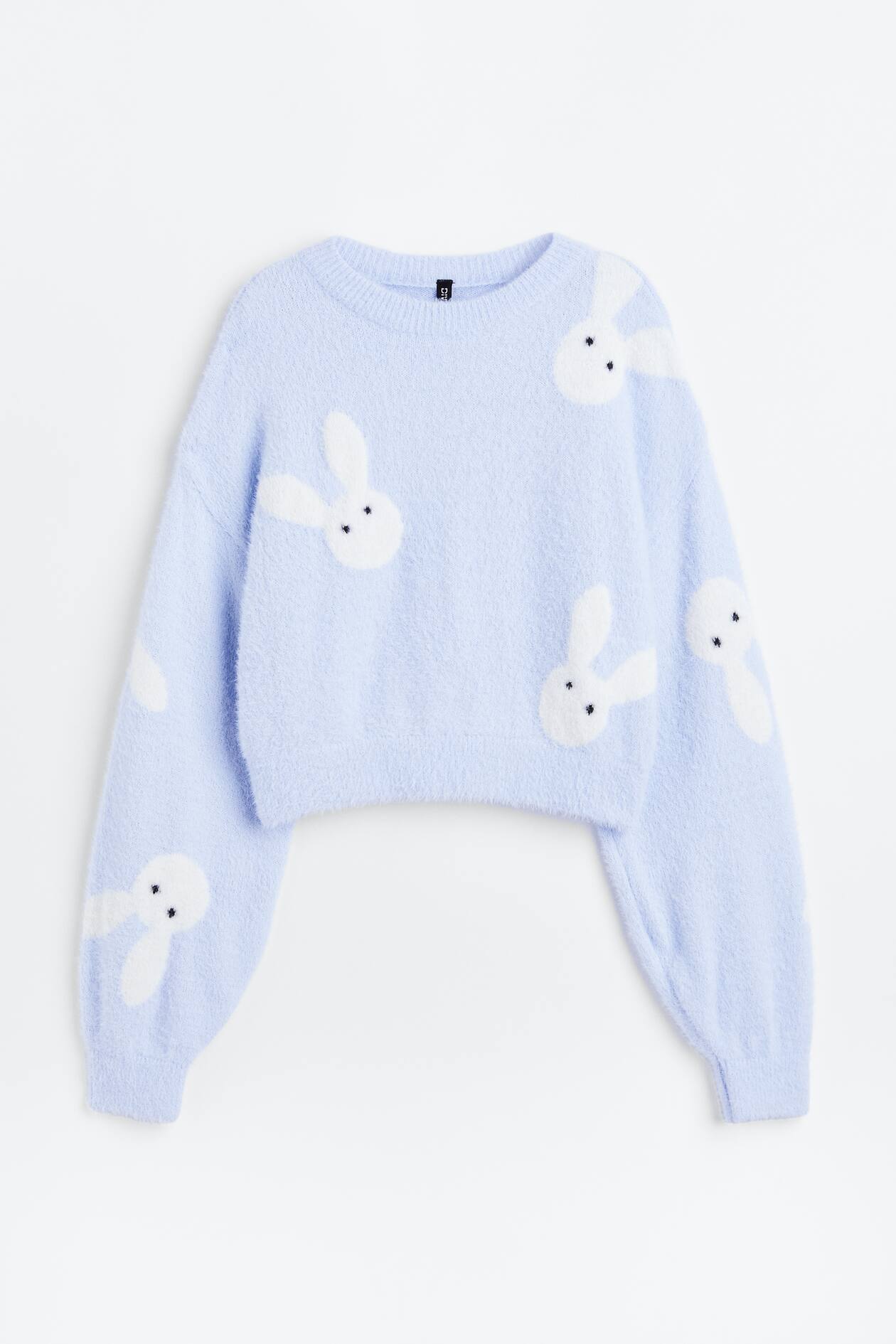 - Motif-detail fluffy-knit jumper - Light blue/rabbits - Ladies | H&M PH