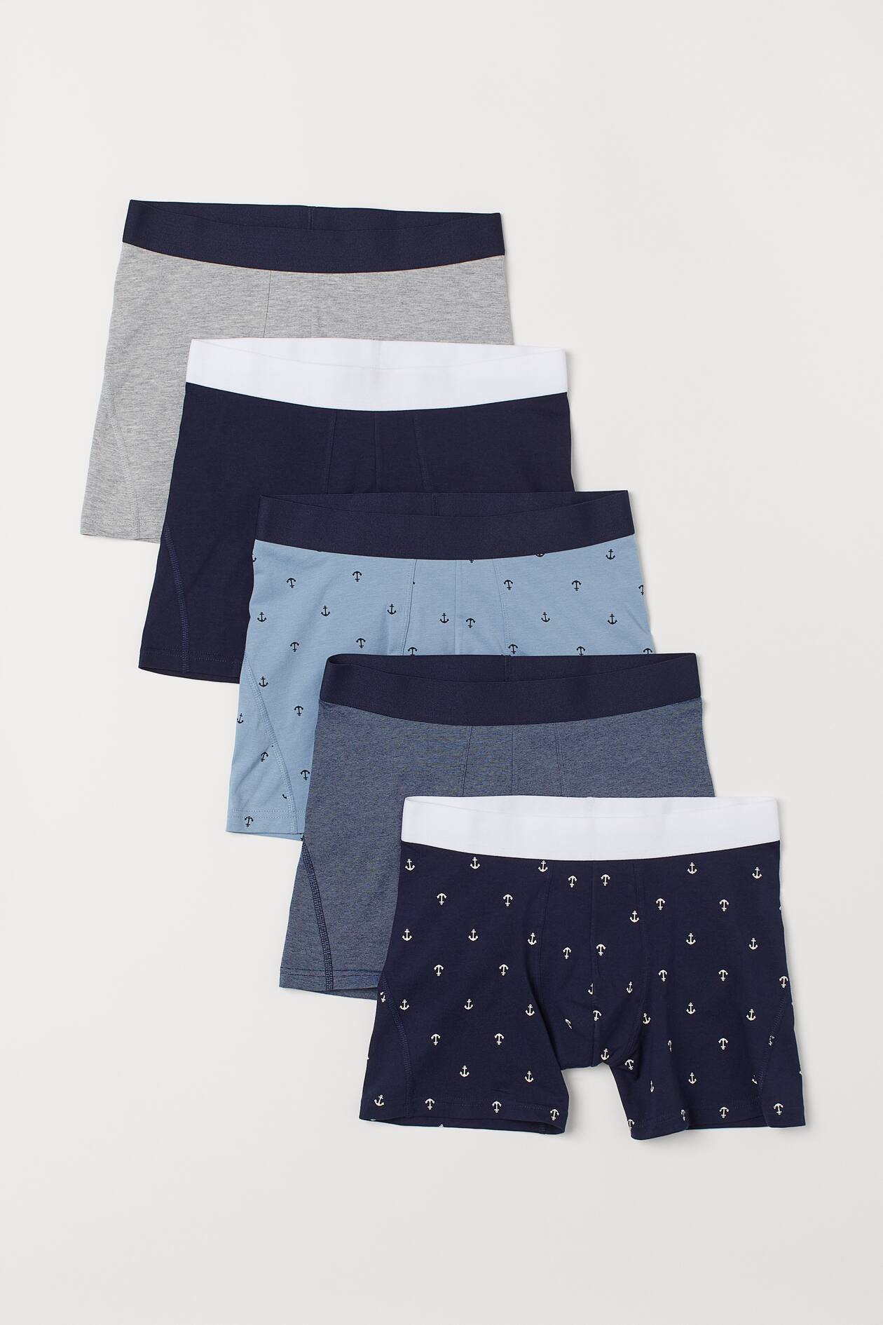 Lot de 5 boxers mi-longs en coton - Bleu foncé/ancres - HOMME | H&M FR