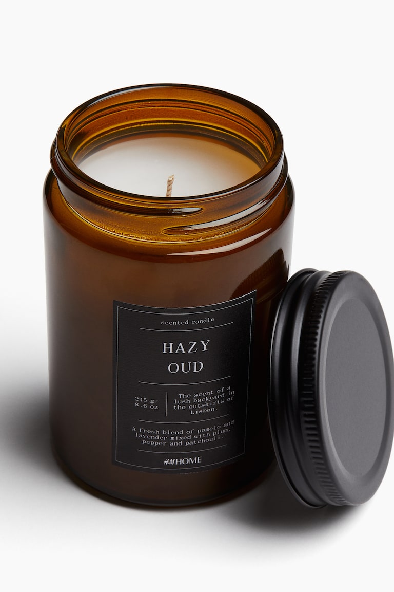 Small Scented Candle in Glass Holder - Hazy Oud - Home All | H&M US