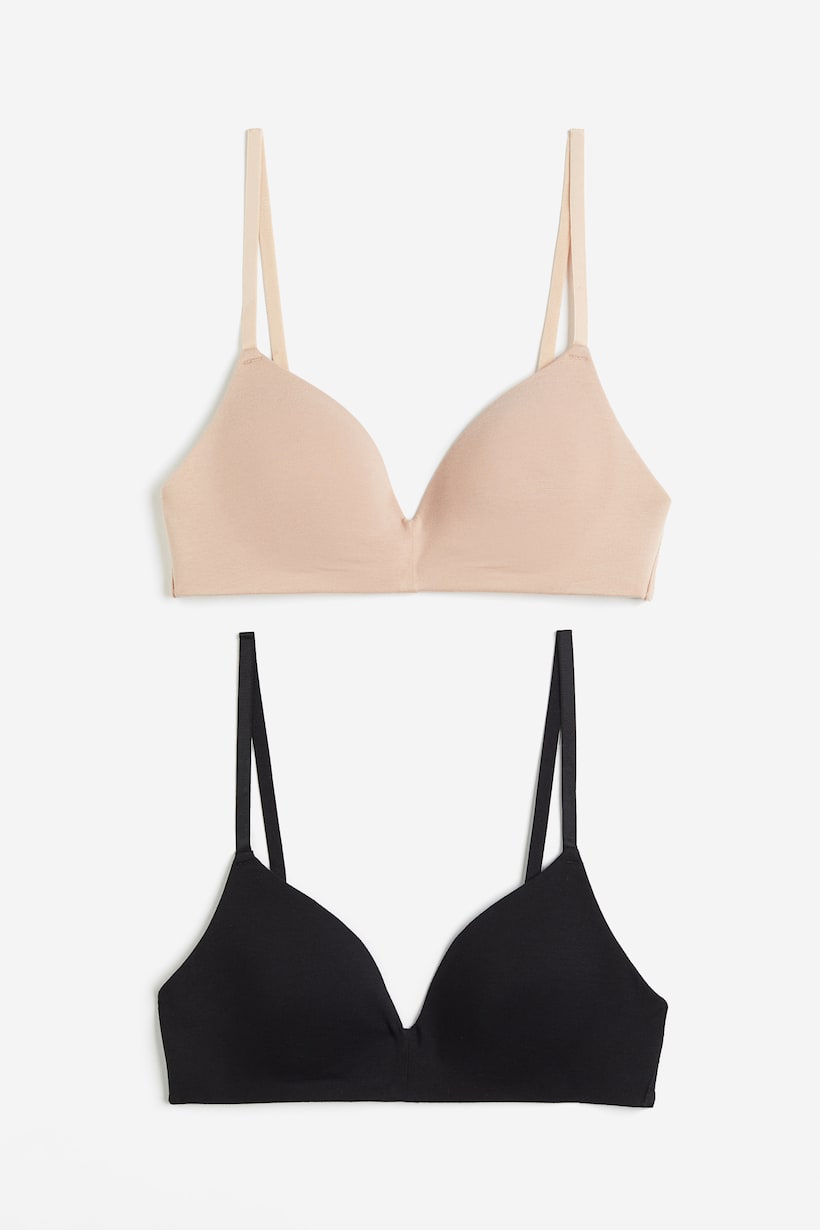 Set van 2 padded soft-bh's van katoen - Beige/zwart - DAMES | H&M NL
