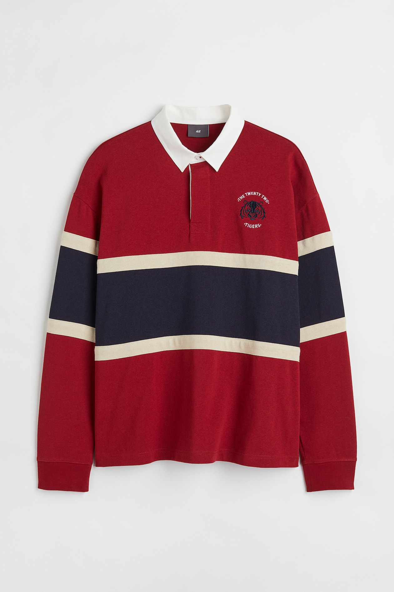 - Embroidered-detail cotton rugby shirt - Red - Men | H&M GB