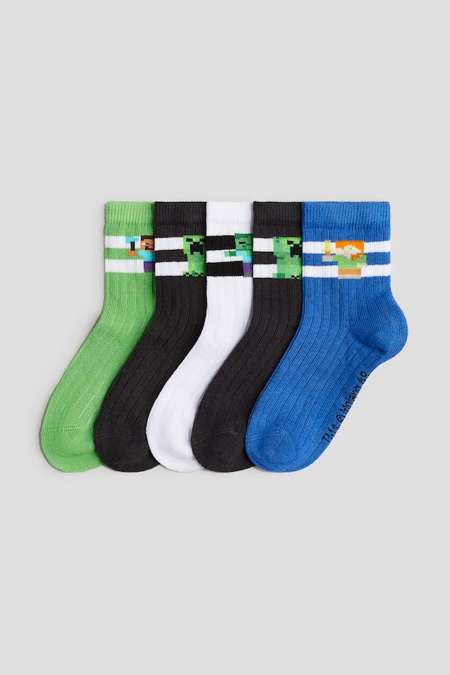 5-pack Patterned Socks - Bright green/Minecraft - Kids | H&M US