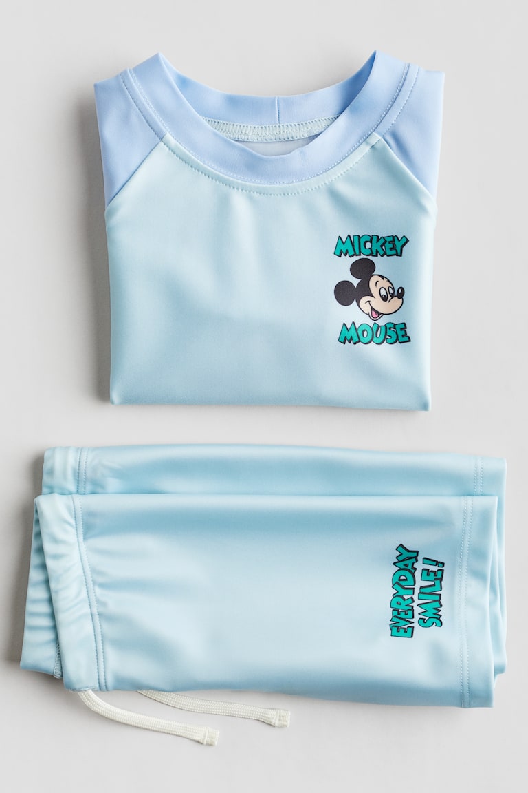 Light turquoise/Mickey Mouse Printed Swim Set for kids | H&M US