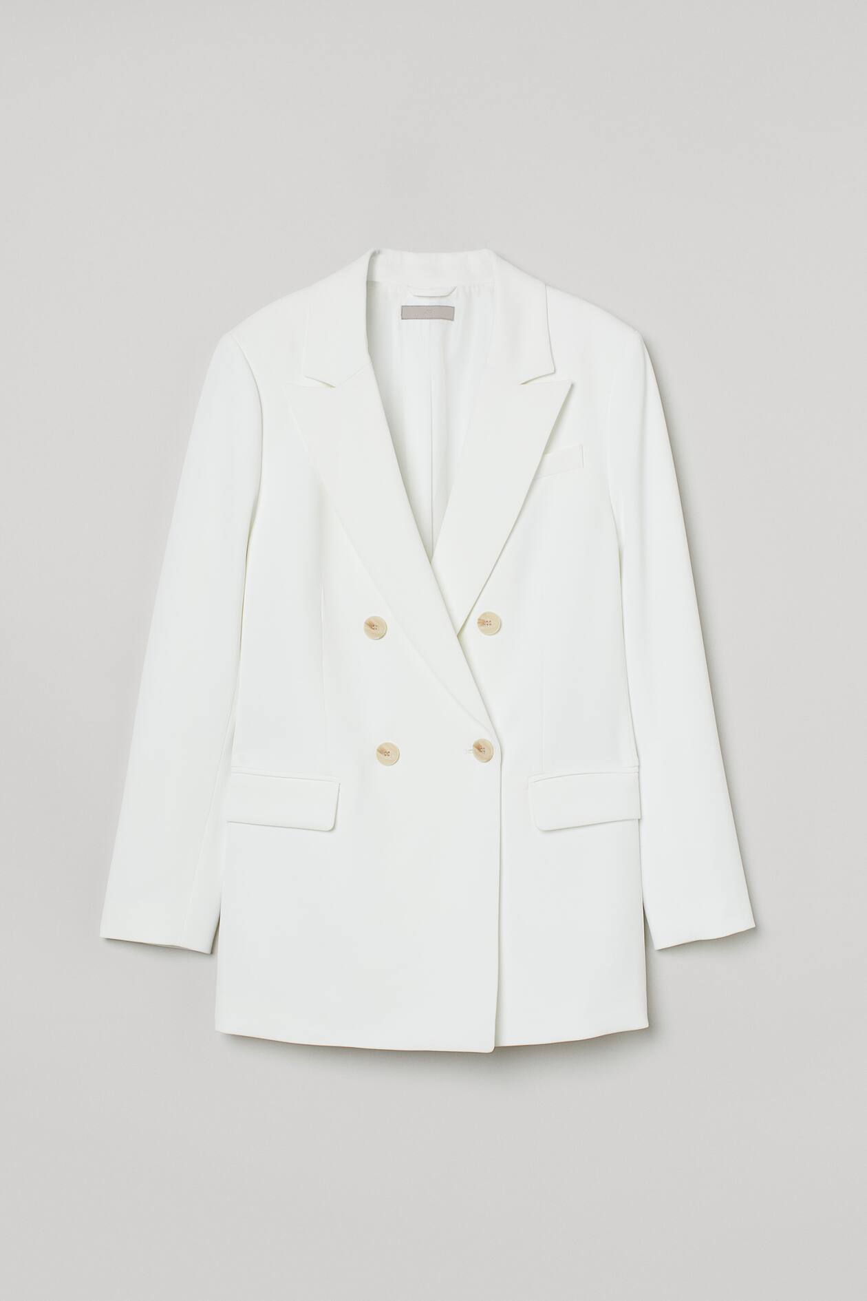 Dobbeltspent blazer - Langt erme - Normal lengde - Hvit - DAME | H&M NO
