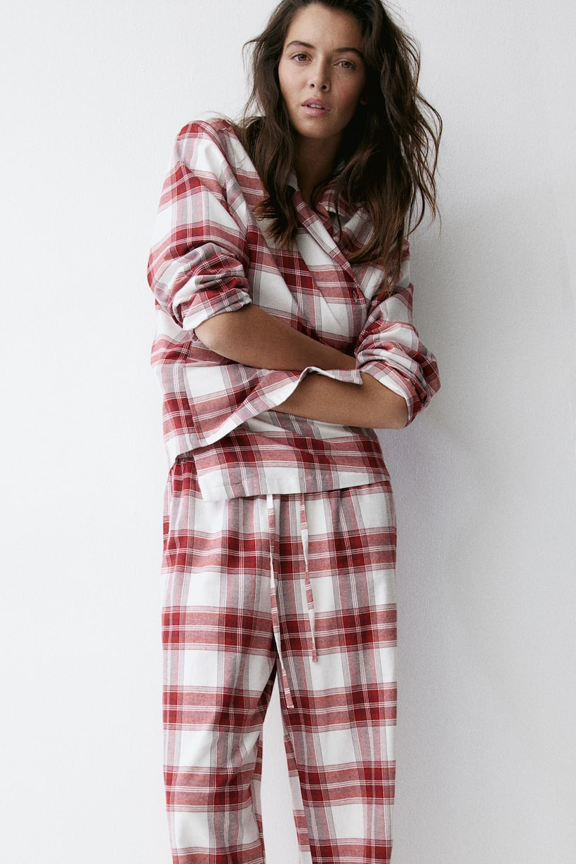 Flannel pyjamas - White/Red checked - Ladies | H&M GB