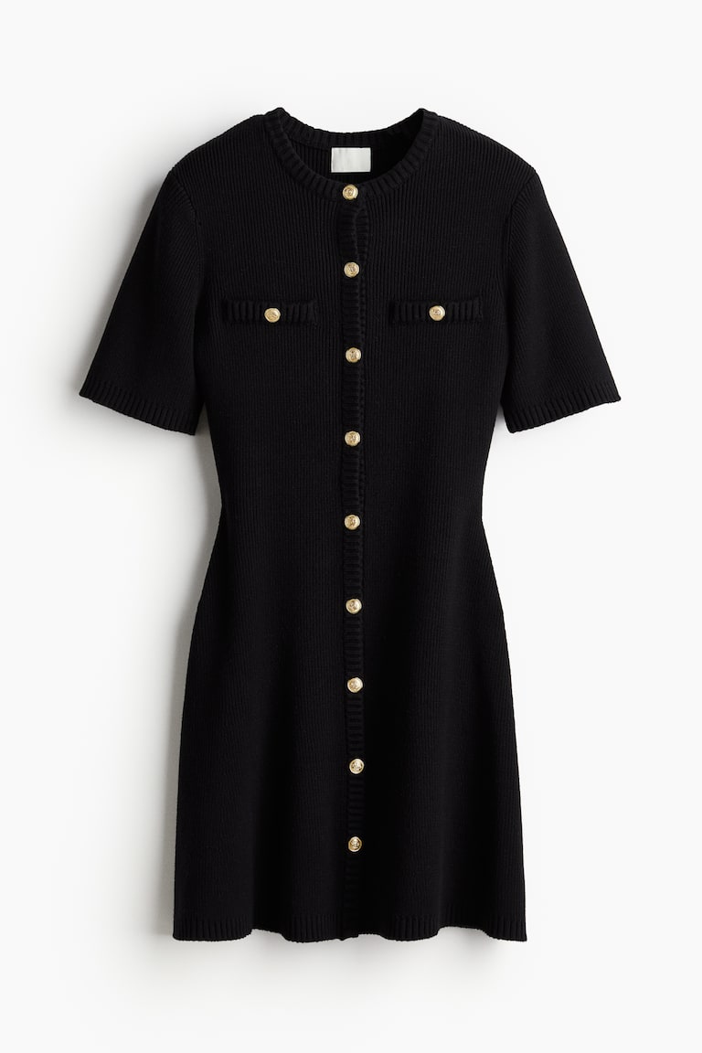 Rib-knit Button-front Dress - Black - Ladies | H&M US