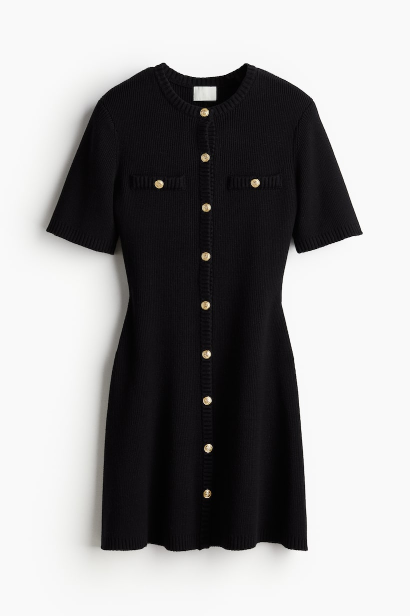 Rib-knit Button-front Dress - Black - Ladies | H&M US