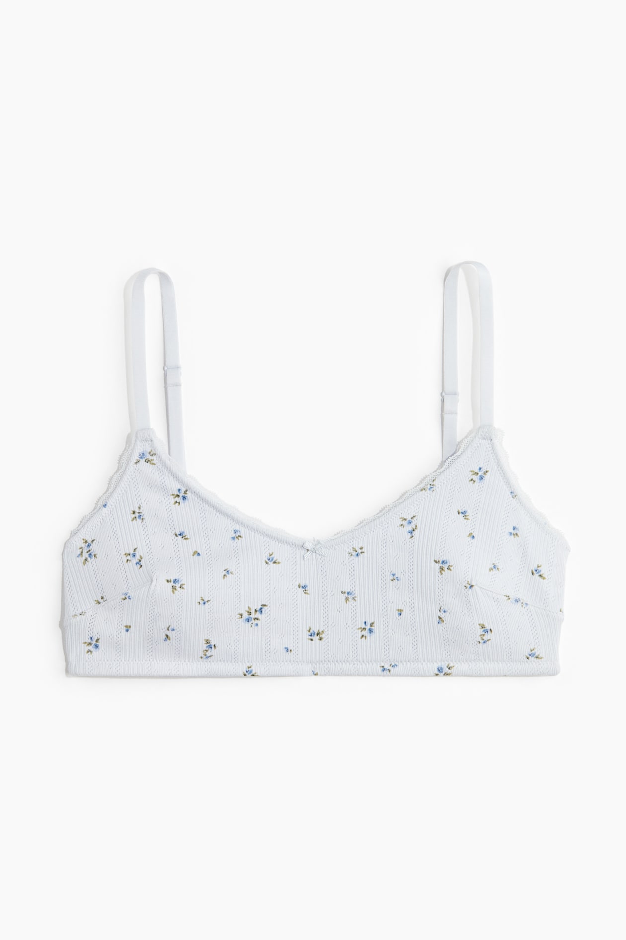 Women's Light blue/floral Padded Soft-Cup Pointelle Bra | H&M CA