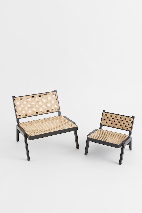 Low lounge chair - Black/Rattan - Home All | H&M GB