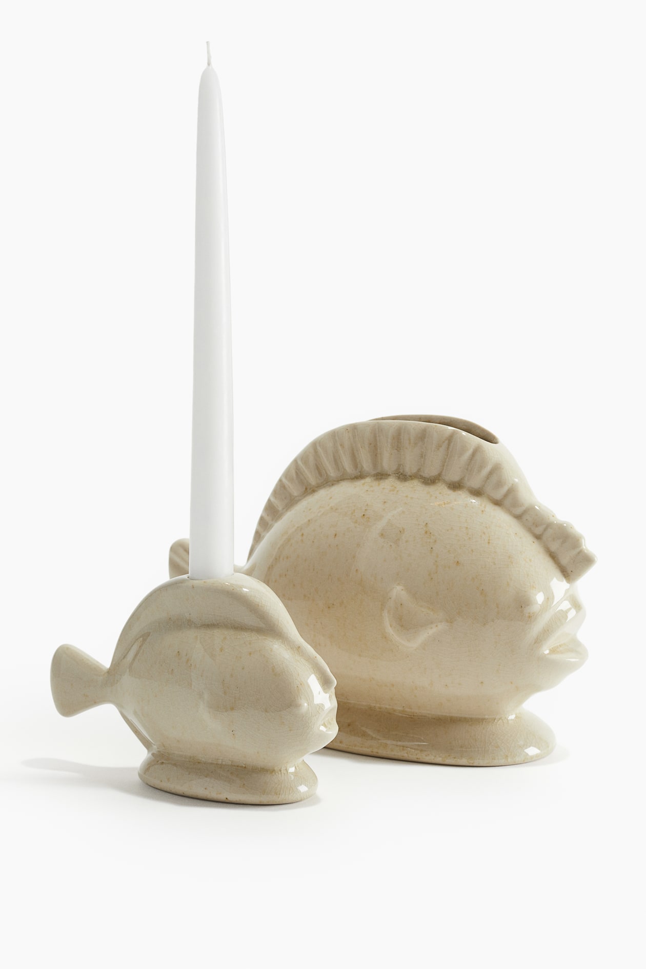 Light beige Fish-shaped Stoneware Candlestick at H&M Home | H&M US