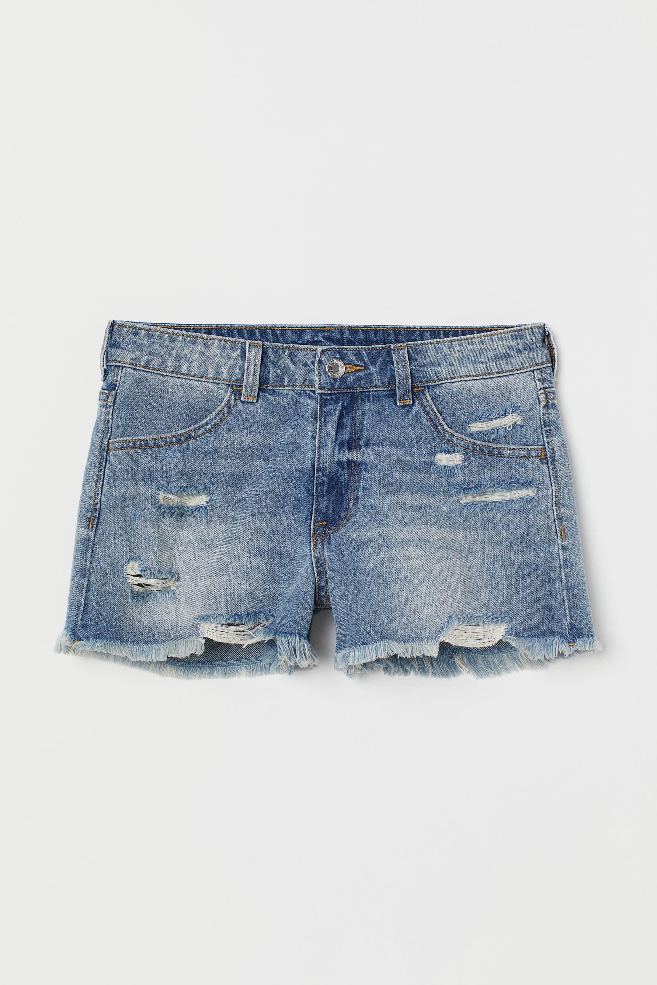 Denim shorts - Normalhög midja - Kort - Denimblå/Trashed - DAM | H&M SE