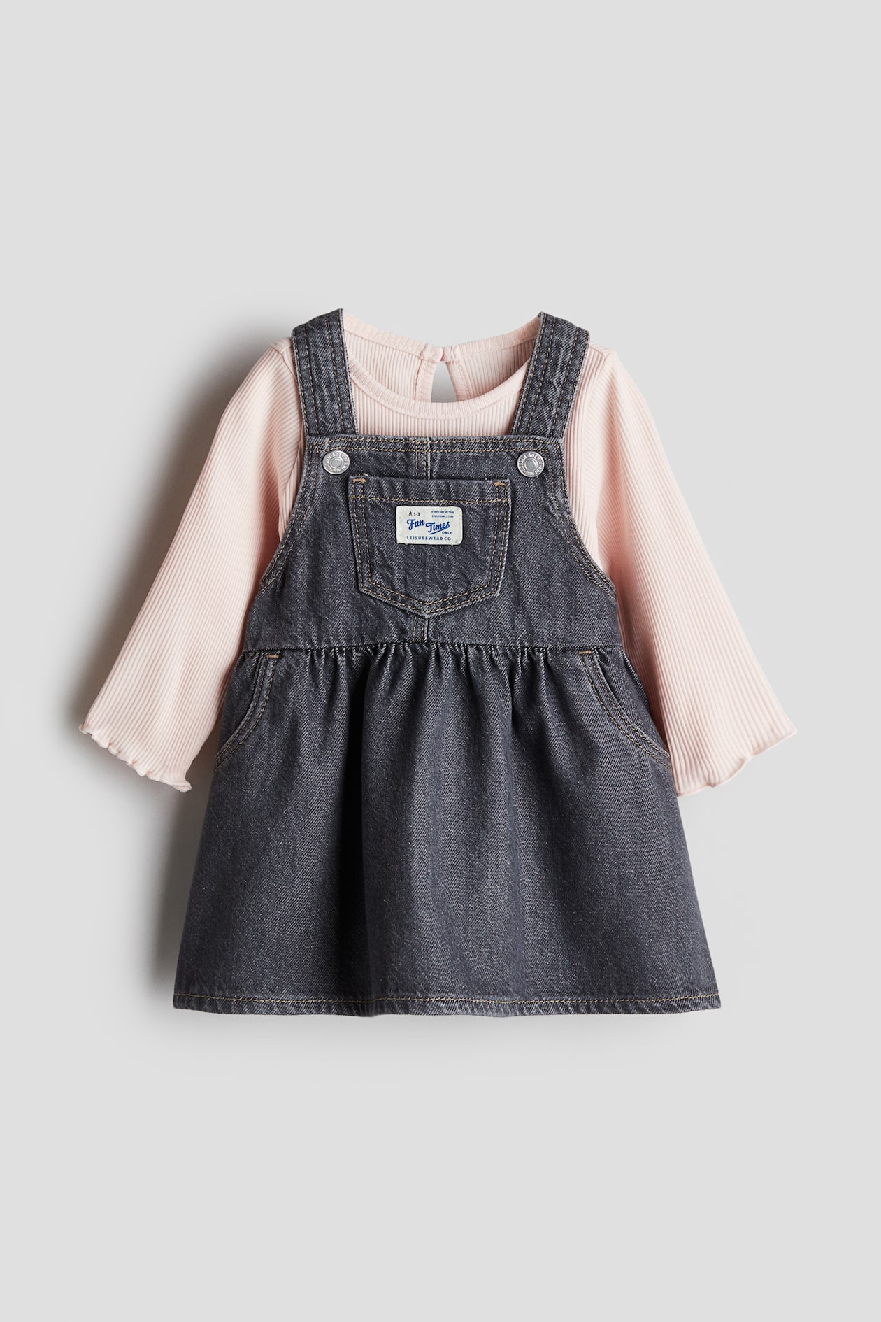 2-piece denim dress and top set - Denim grey/Light pink - Kids | H&M GB