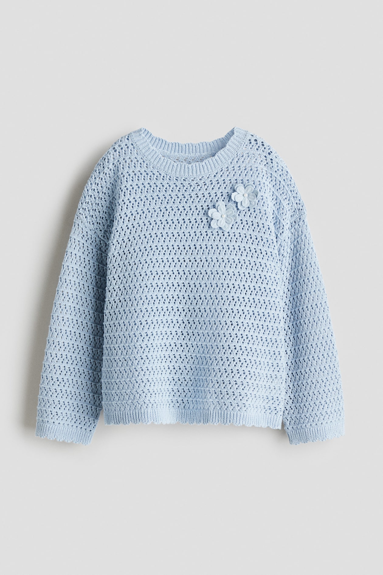 Suéter en tejido calado de algodón - Azul claro/Flores - Kids | H&M MX
