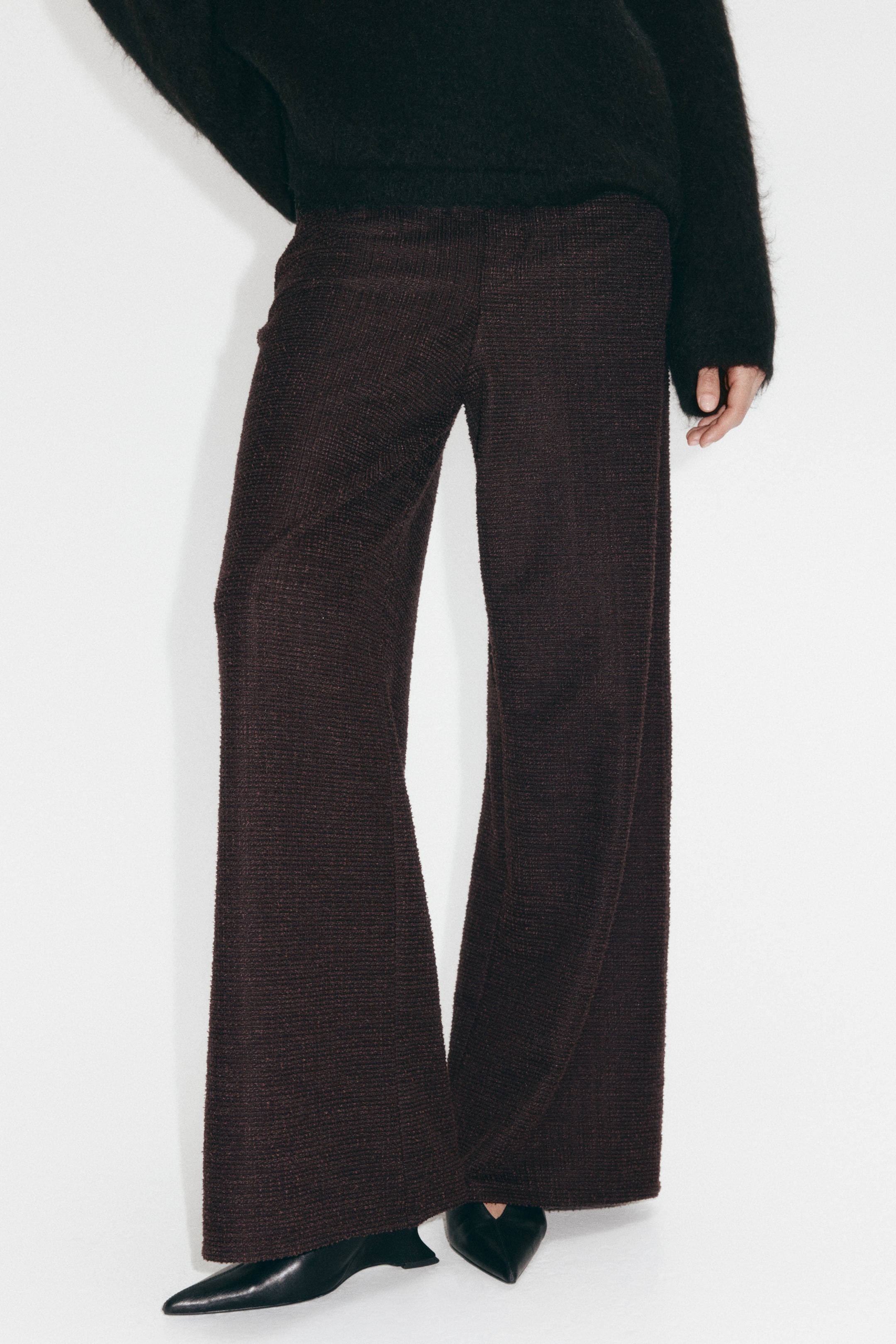 Women's Dark brown Wide-Leg Bouclé Pants | H&M CA