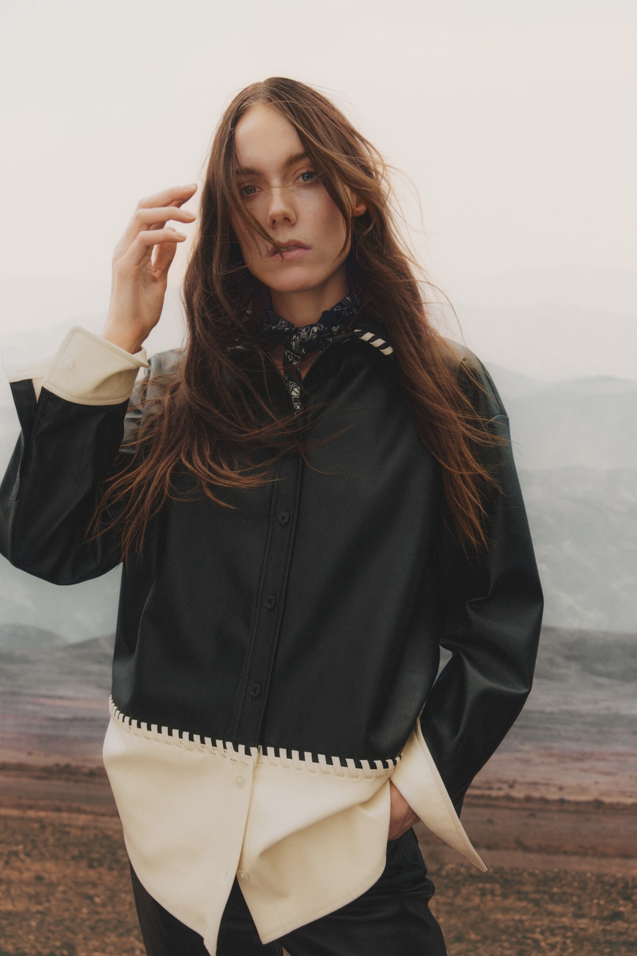 Coated Color-Block Shirt - Black/cream - Ladies | H&M US
