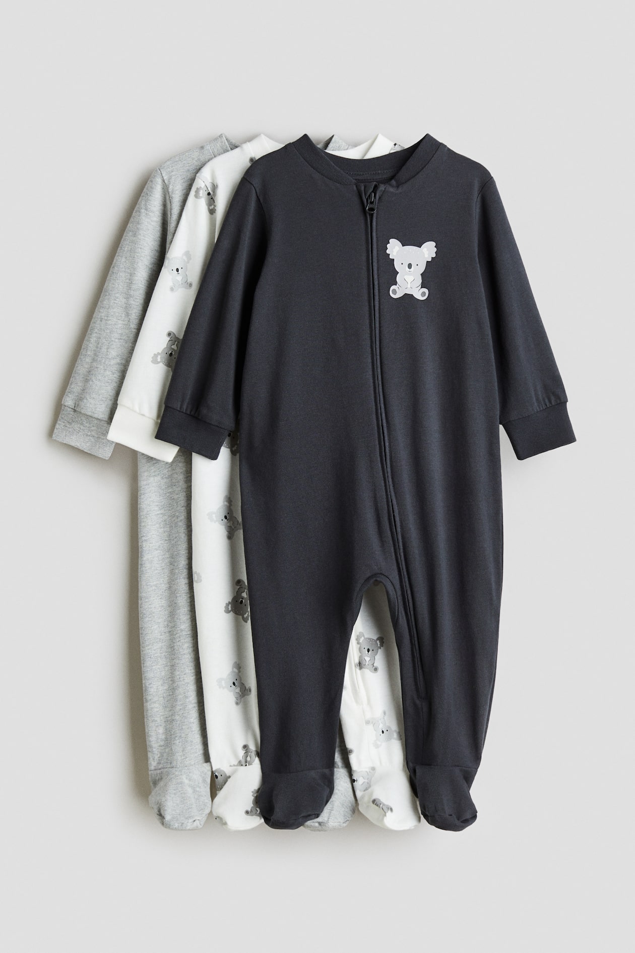 Dark gray/koalas 3-pack Pajama Jumpsuits with Zipper for kids | H&M CA