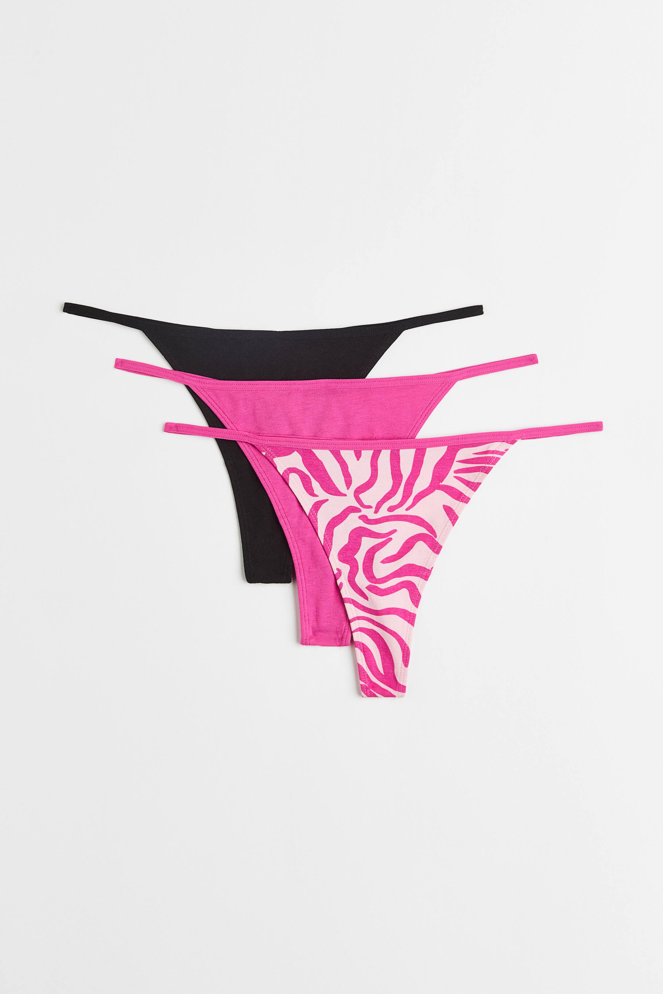 3-pack truse thong i bomull - Normalhøy midje - Cerise/Sebratrykk ...