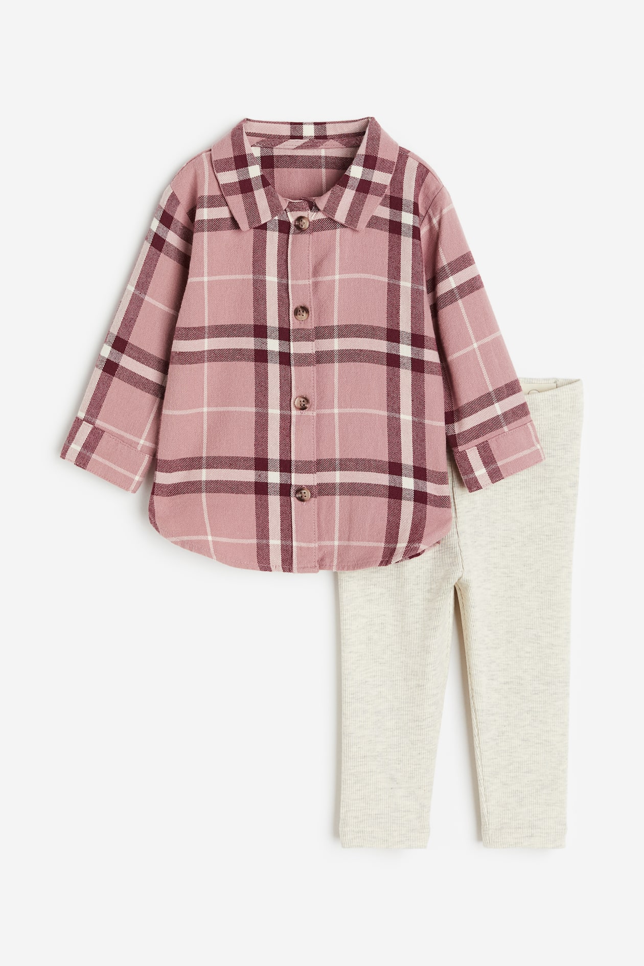 Dusty rose/white melange 2-piece Shirt and Leggings Set for kids | H&M PH