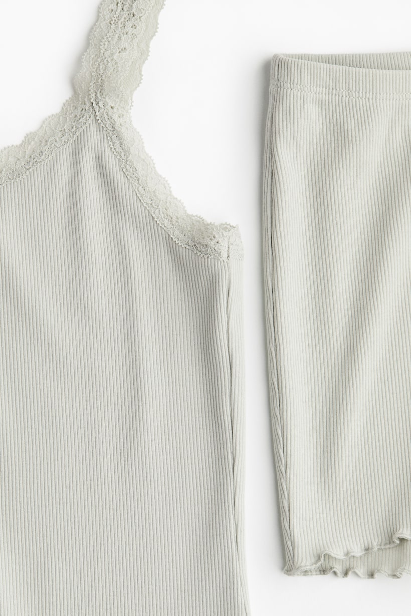 Ribbed Pajamas - Light gray-green - Ladies | H&M US