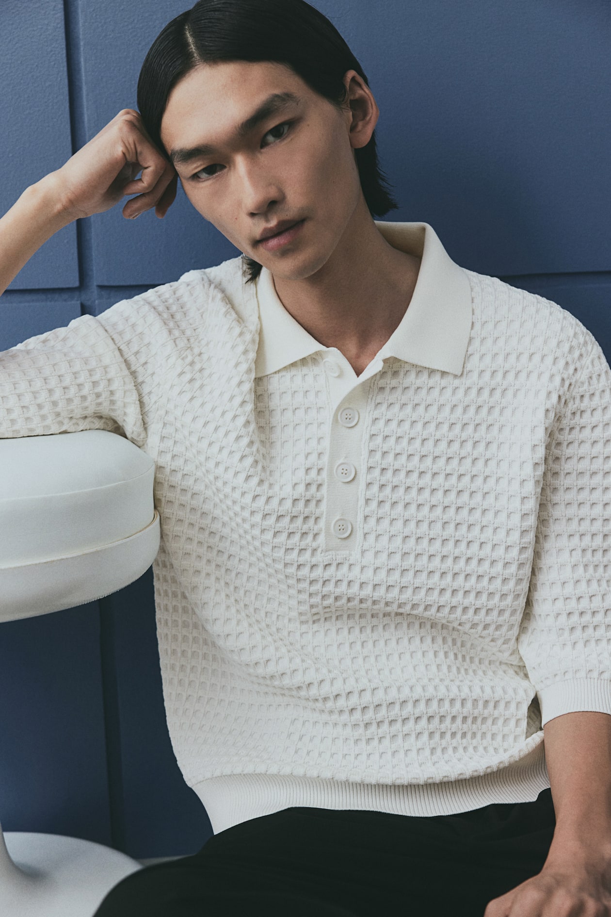 Regular-Fit Waffle-Knit Polo Shirt - White - Men | H&M US