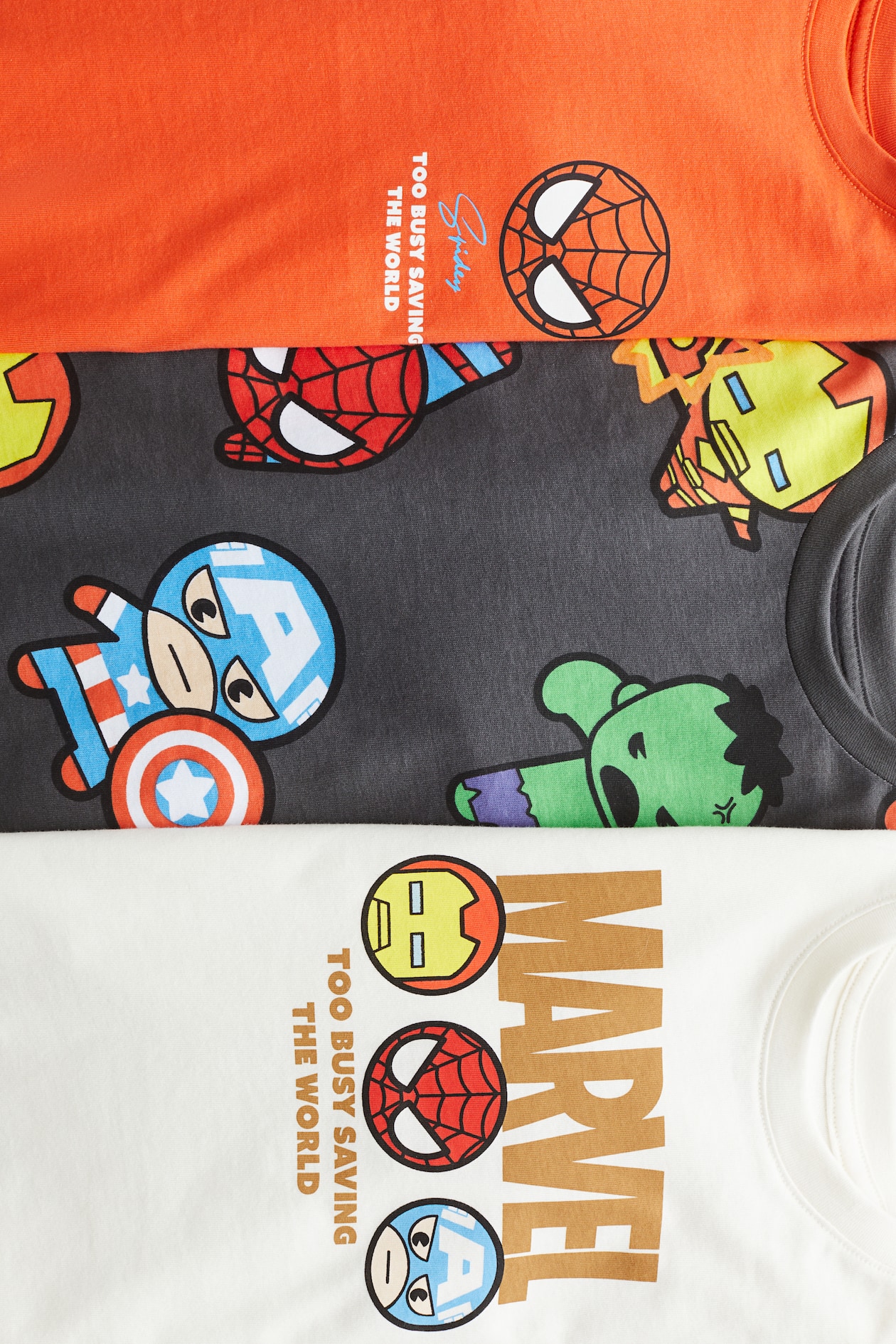 3-pack Long-sleeved T-shirts - Orange/Marvel Comics - Kids | H&M US