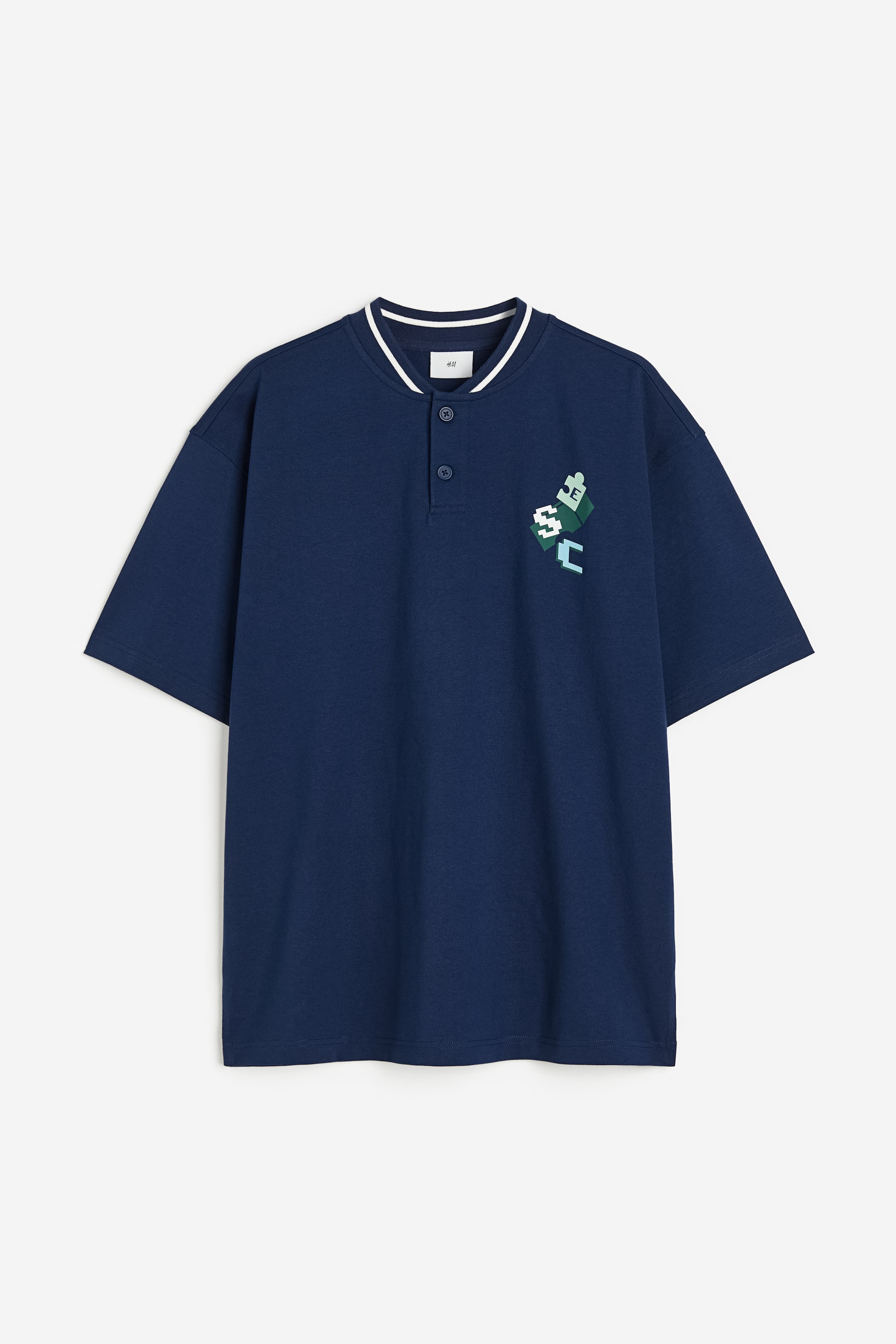 Loose Fit 버튼 플래킷 티셔츠 - 다크 블루 - Men | H&M KR