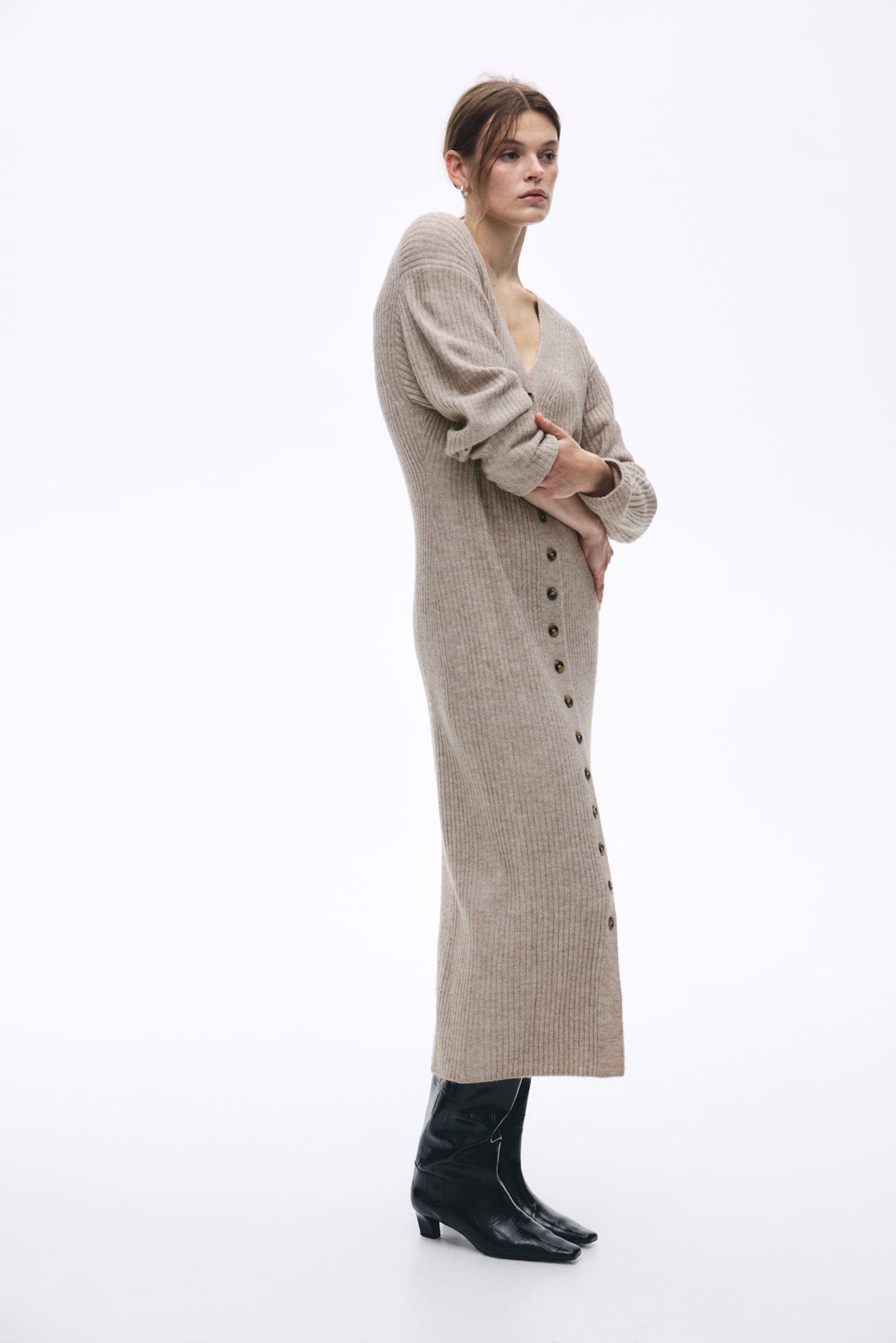 Women's Light beige melange Rib-Knit Dress | H&M CA