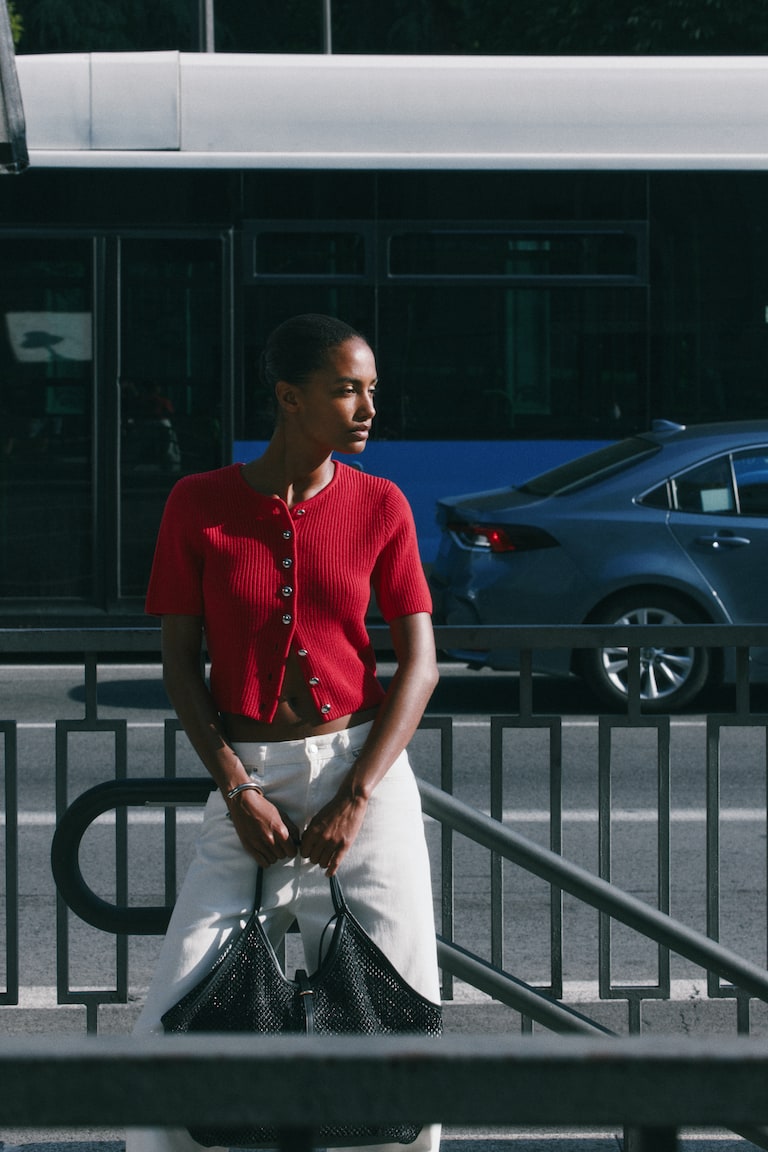 Women's Red Rib-Knit Cardigan | H&M CA