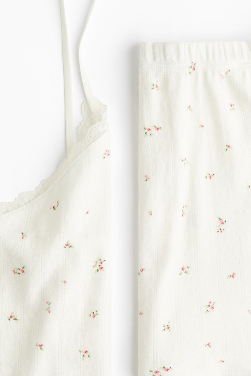 Women's White/floral Cotton Pointelle Pajamas | H&M US