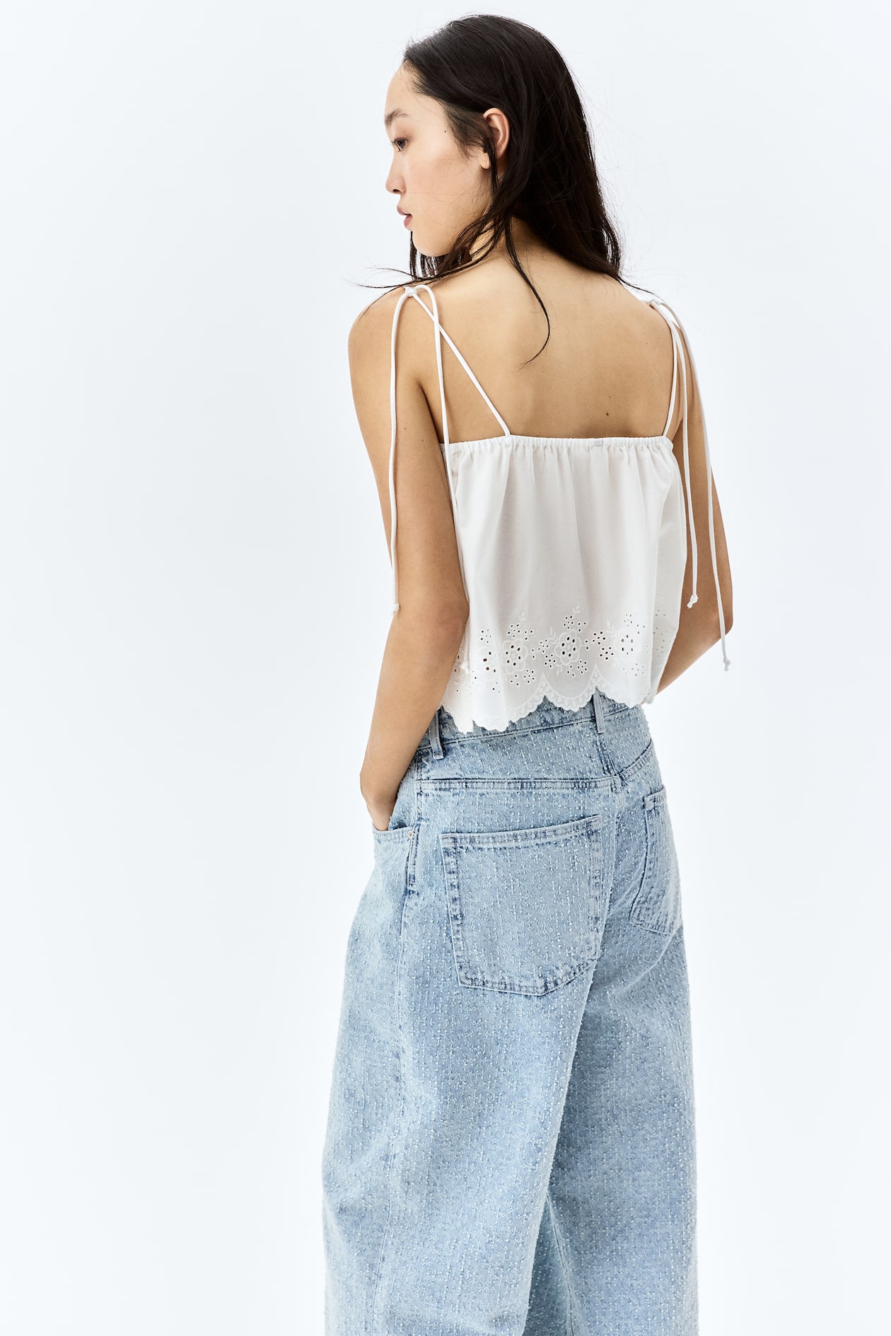 Women's White Embroidered tie-strap top | H&M CA