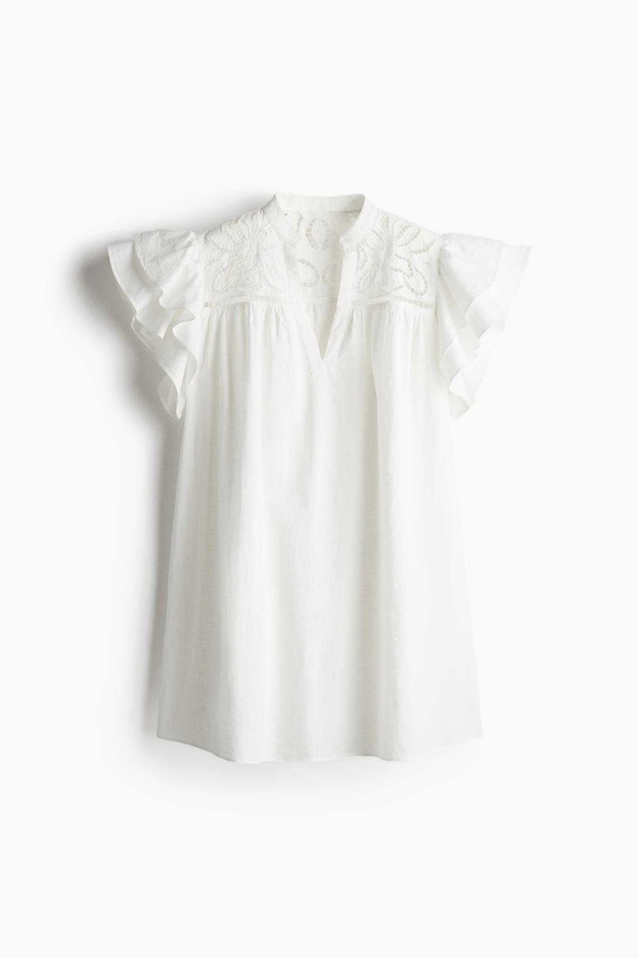Women's White Flutter-Sleeve Dress with Eyelet Embroidery | H&M CA