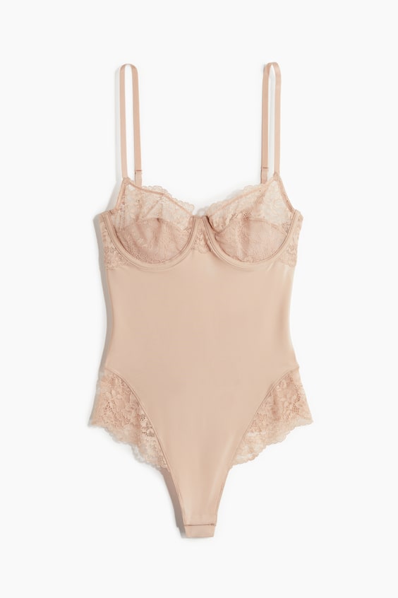 Women's Beige Light Shape Microfiber Bodysuit | H&M US
