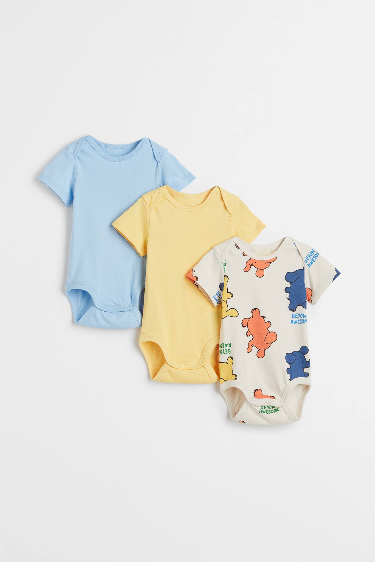 3-pack short-sleeved bodysuits - Light beige/Elephants - Kids | H&M GB