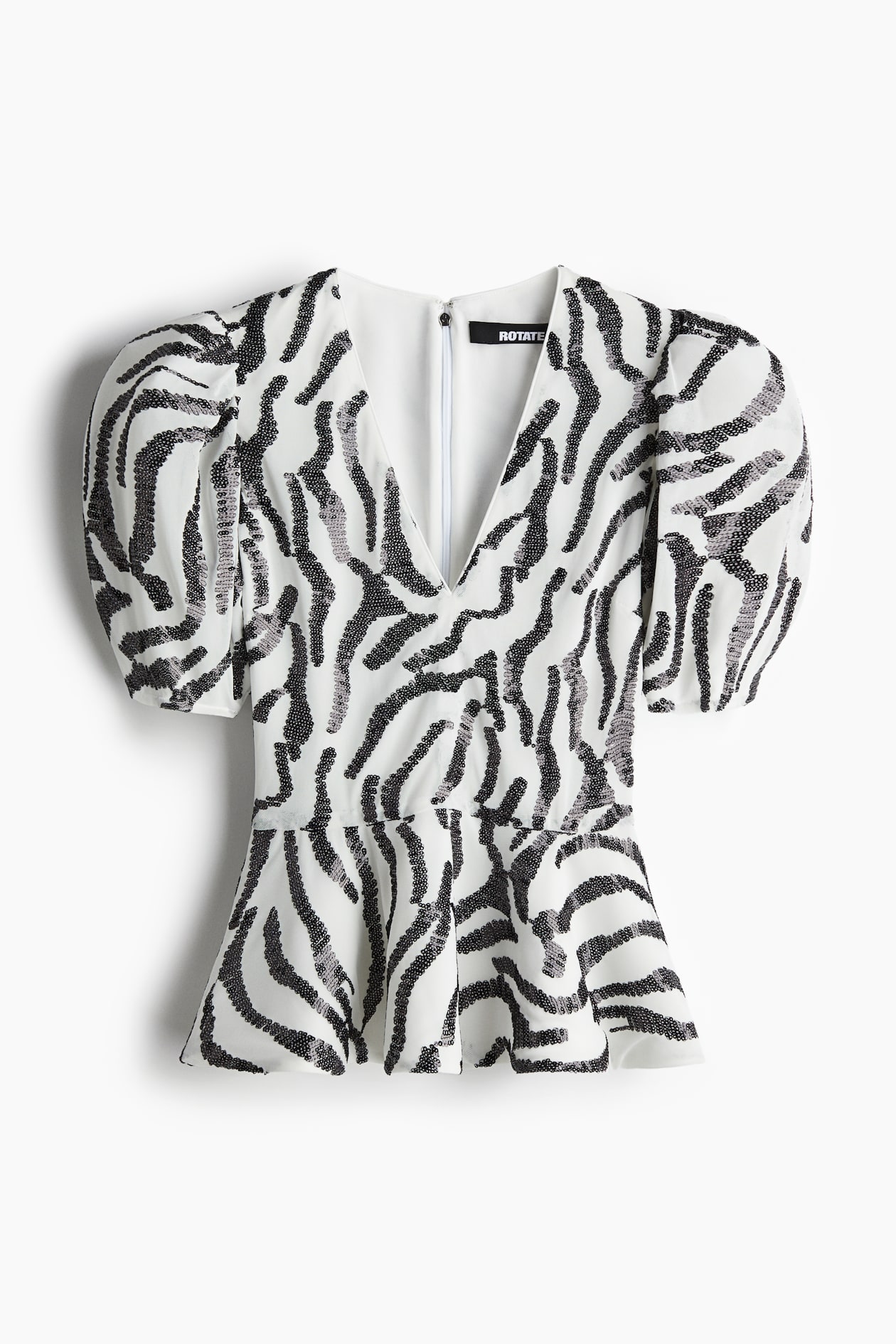 Sequin-pattern peplum top - White/Zebra print - Ladies | H&M GB