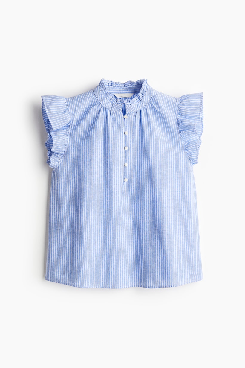 Blouse en lin mélangé - Bleu clair/rayé - FEMME | H&M FR