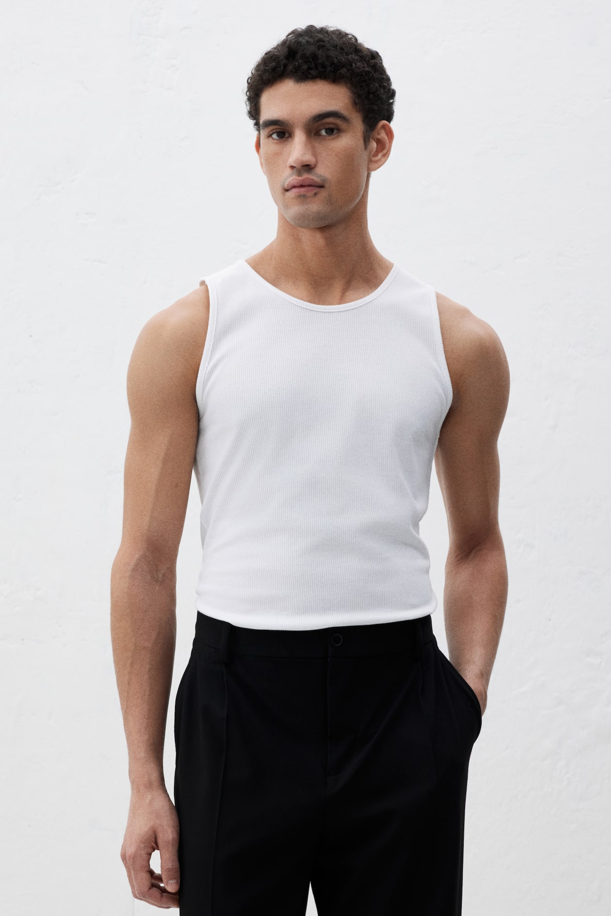 Slim Fit Ribbed Tank Top - White - Men | H&M US