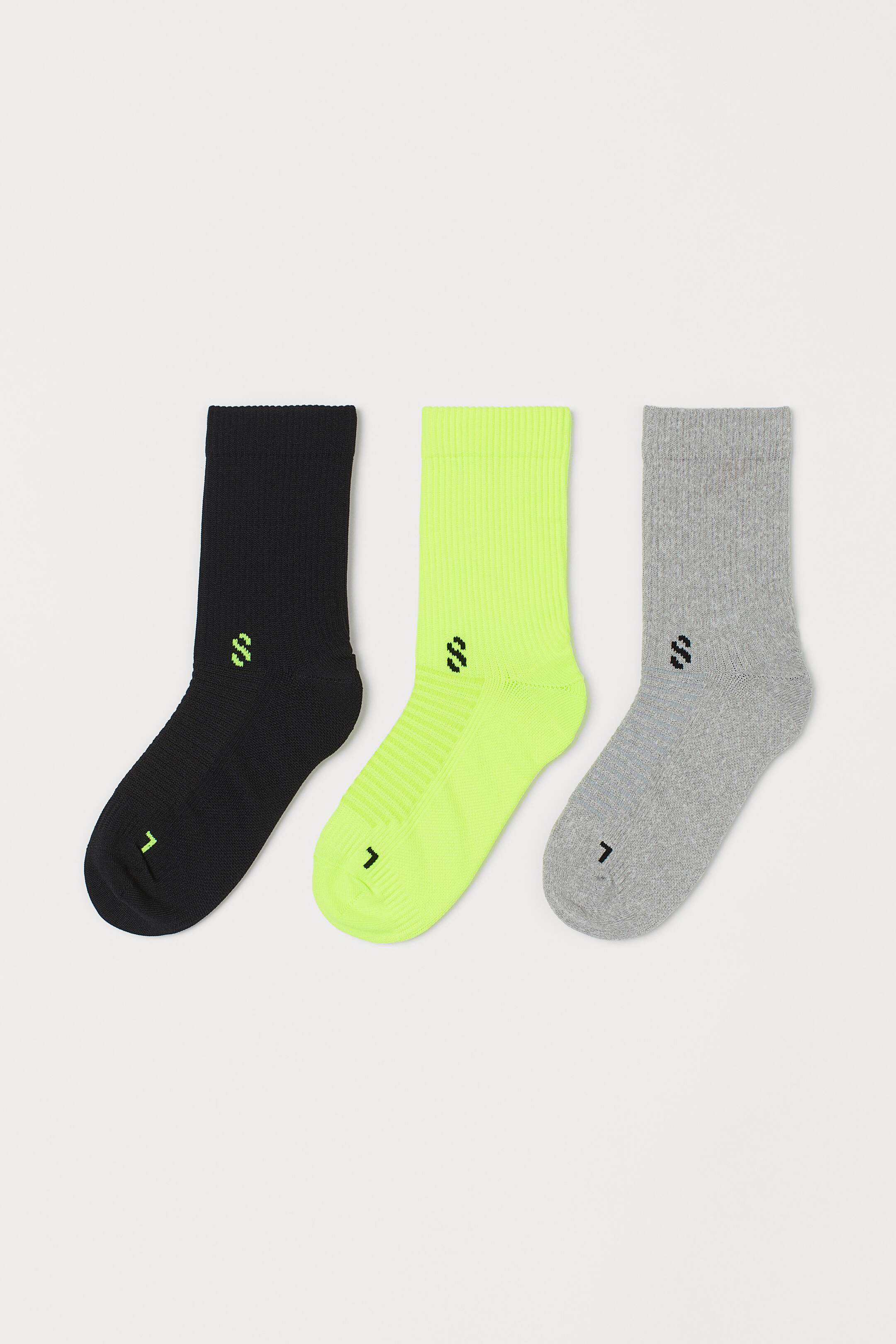 3-pack Sports Socks - Black/neon yellow/gray - Kids | H&M CA