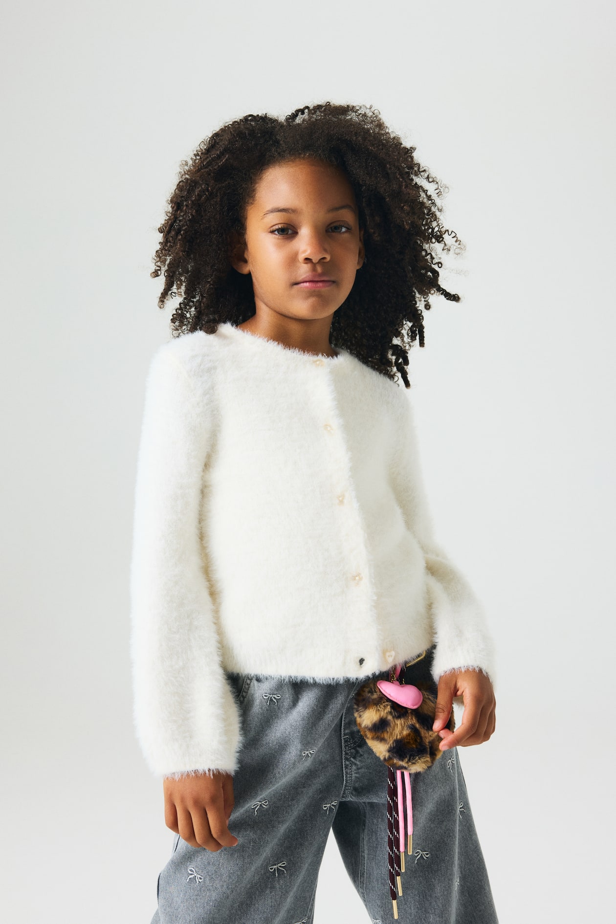 White Fluffy cardigan for kids | H&M GB