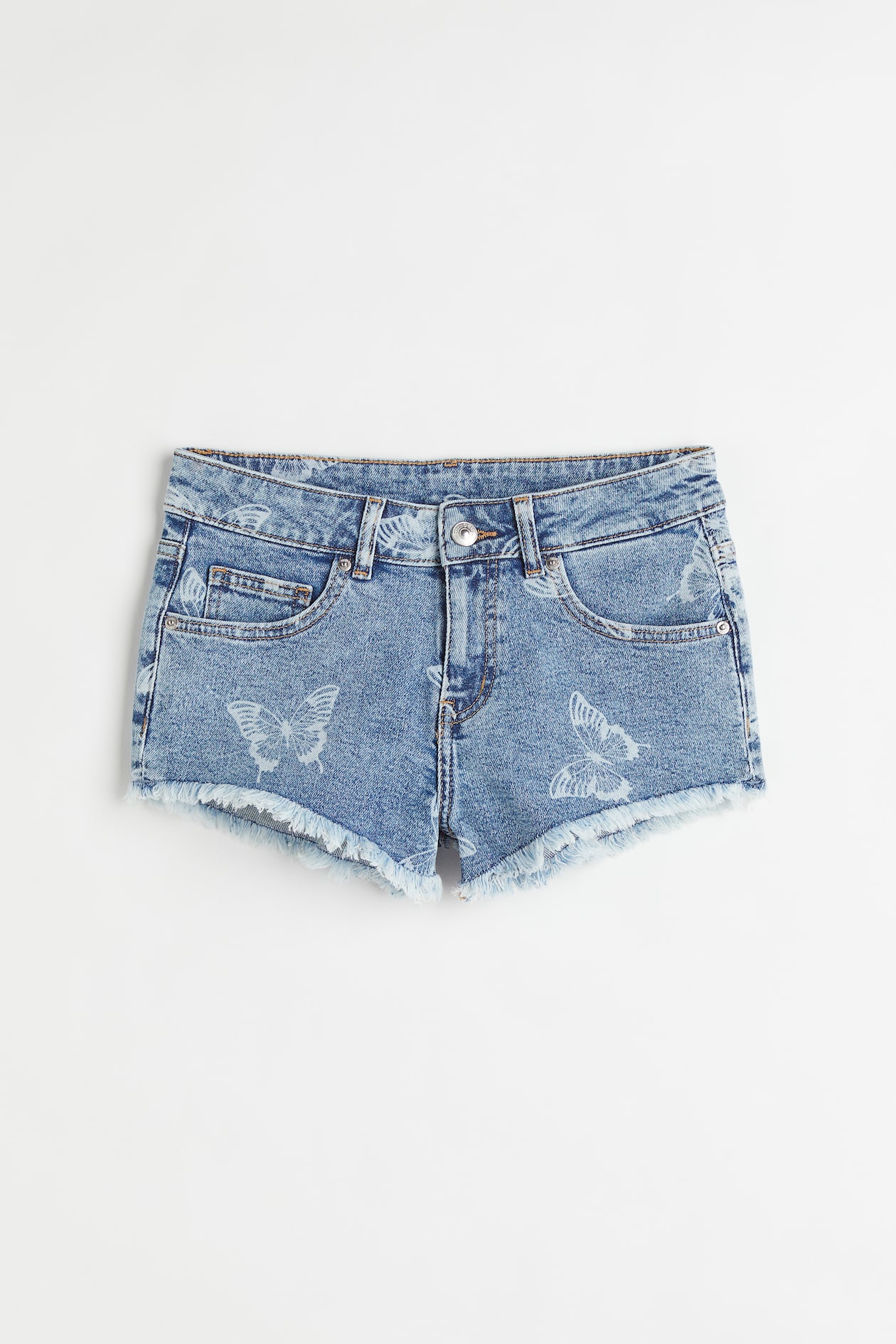Short Taille basse en denim imprimé - Bleu denim/papillons - FEMME | H&M FR