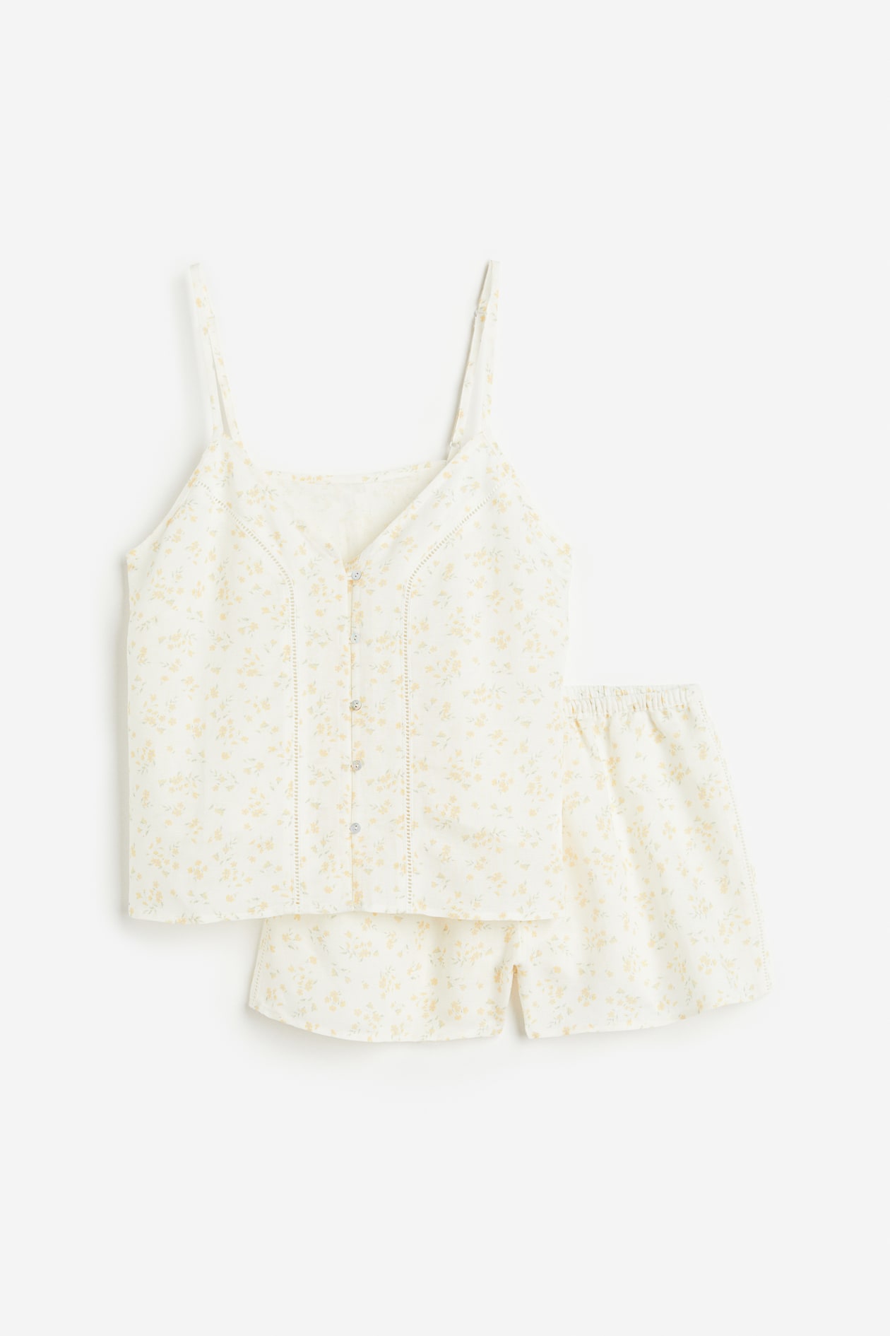 Women's White/Small flowers Linen-blend pyjamas | H&M SG