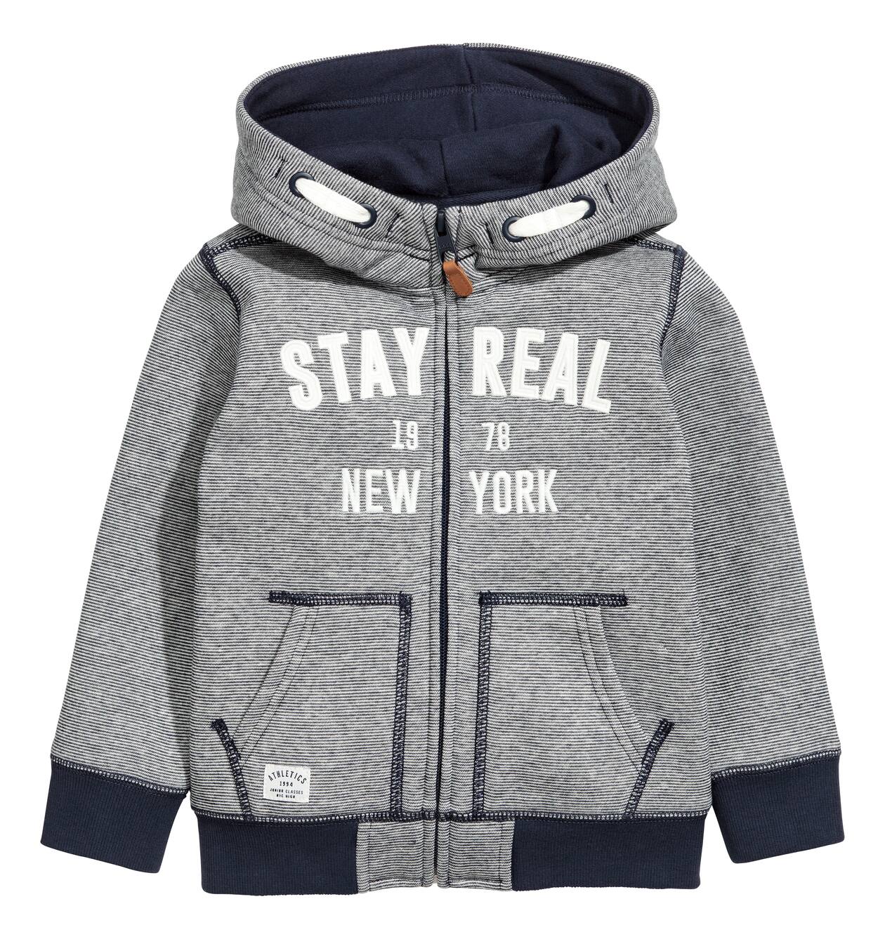 Hooded jacket - Long sleeve - Dark blue/striped - Kids | H&M CA