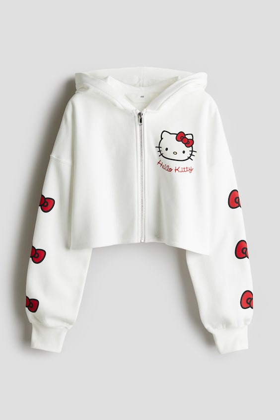 White/Hello Kitty Motif-Detail Hooded Jacket for kids | H&M US
