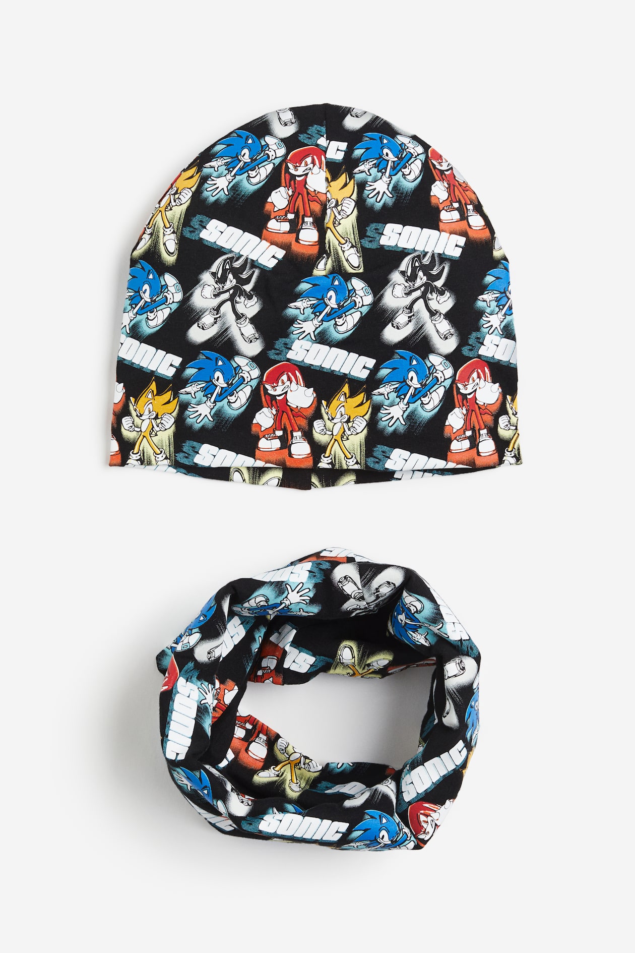 Black/Sonic the Hedgehog Printed Beanie and Tube Scarf for kids | H&M PH