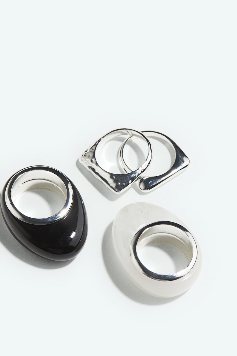 4-Pack Rings - Silver-colored/black/white - Ladies | H&M US