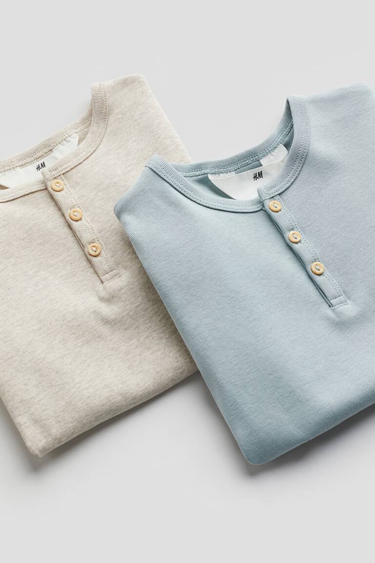 Light dusty turquoise/beige 2-pack Cotton Henley Shirts for kids | H&M US